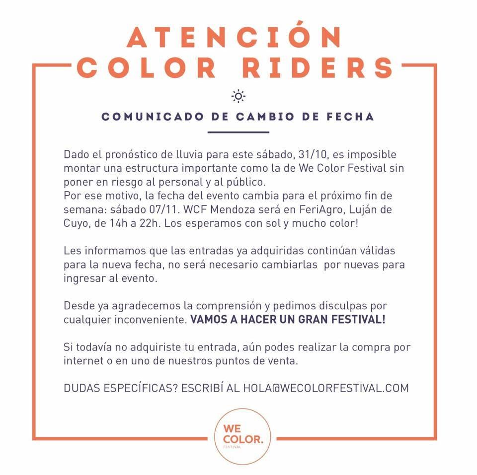 El We Color Festival Mendoza cambia de fecha