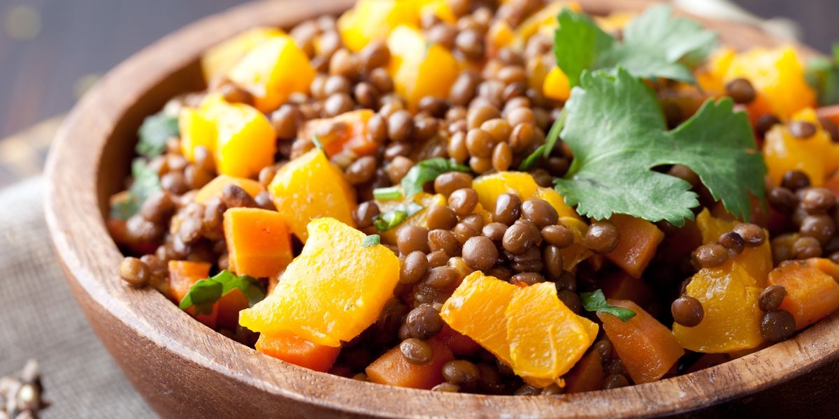 Ensalada de calabaza y lentejas: con un toque de oliva y perejil
