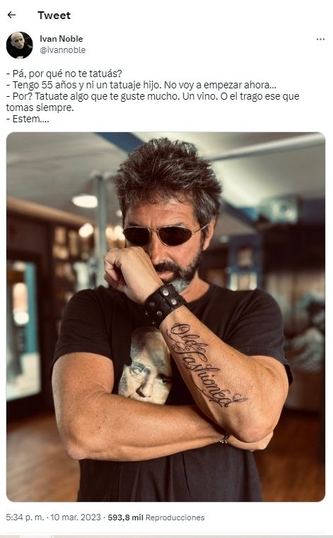 Iván Noble reveló que se hizo su primer tatuaje a los 55 años y lo mostró