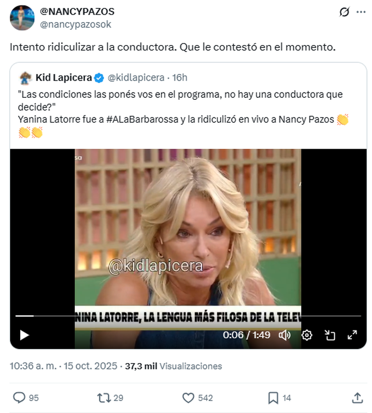 Nancy Pazos acusó a Yanina Latorre de querer ridiculizar a Georgina ...