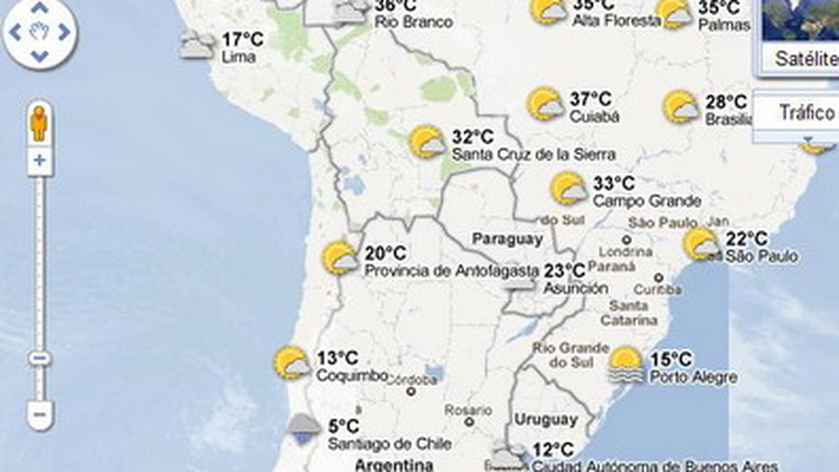 Google agrega datos sobre el estado del tiempo a sus mapas