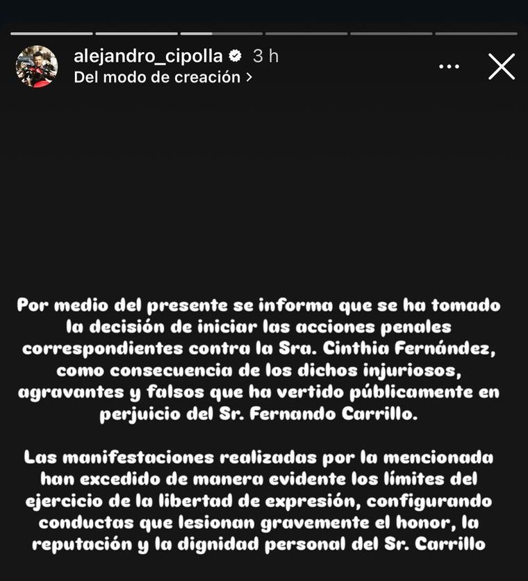 Fernando Carrillo furioso: llevará a la Justicia a Cinthia Fernández ...