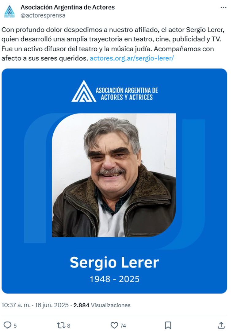 Profundo dolor: murió Sergio Lerer, conocido actor de Los Simuladores y Casados con Hijos