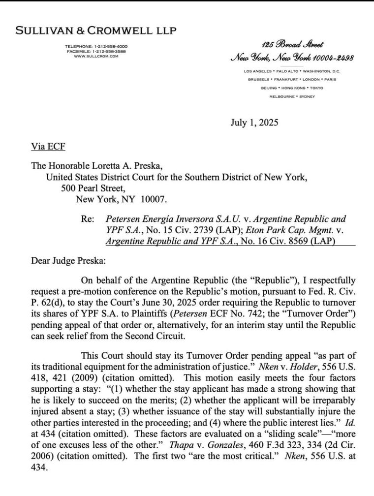 Argentina intentará que Preska revea la entrega de las acciones de YPF